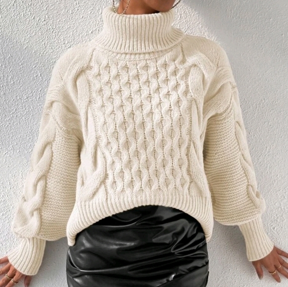 Sweaters | New Chic Chunky Cable Knit Turtleneck Sweater Top Off White ...